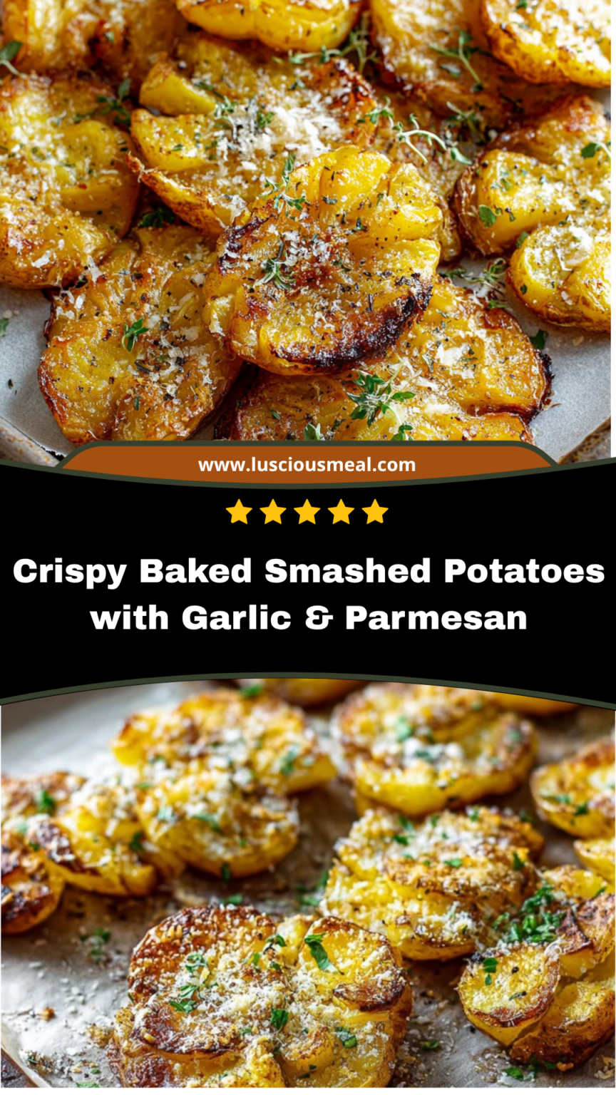 Crispy Baked Smashed Potatoes with Garlic & Parmesan - lusciousmeal.com